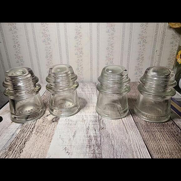 Other | Vintage Hemingray Insulators 194s Set Of Four Clear 2 From 1944 ...